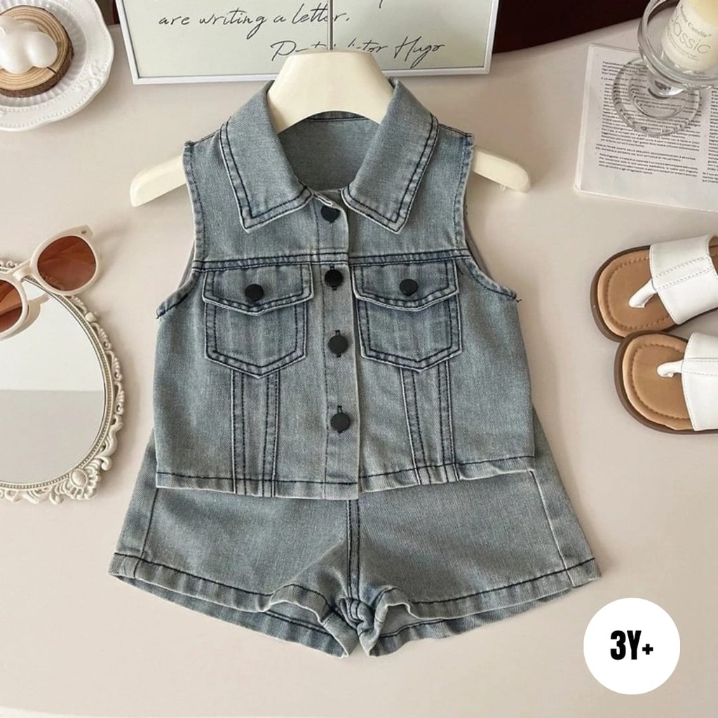Jual ( SET1193 ) Setelan set vest rompi short celana pendek denim anak ...