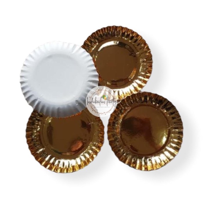 Jual piring kue kertas / paper plate / piring ultah kertas gold | Shopee Indonesia