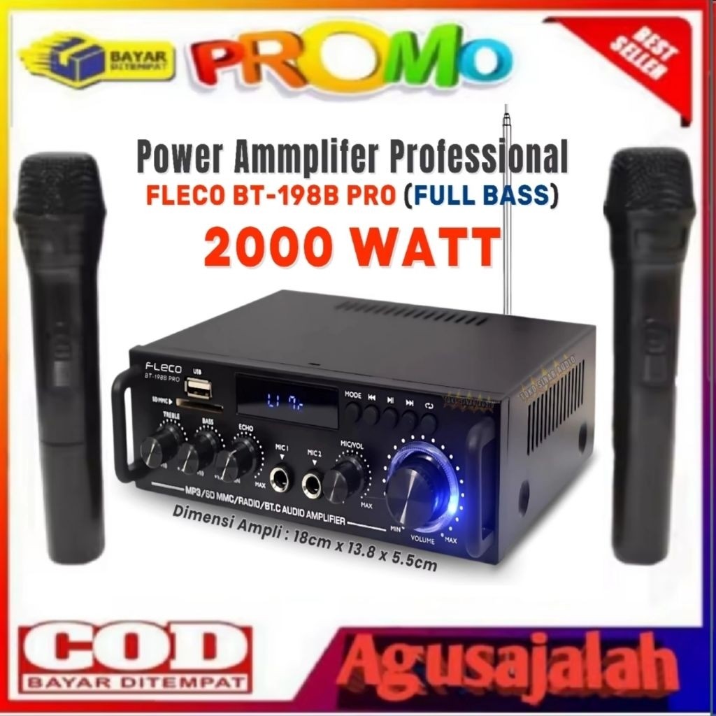 Jual BONUS MIC 2 Power Amplifier Stereo Bluetooth FLECO BT-AK45 PRO ...