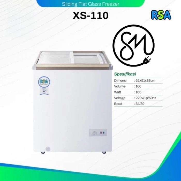 Jual Chest Freezer RSA XS-110 100 Liter XS100 Sliding Glass Flat pintu ...