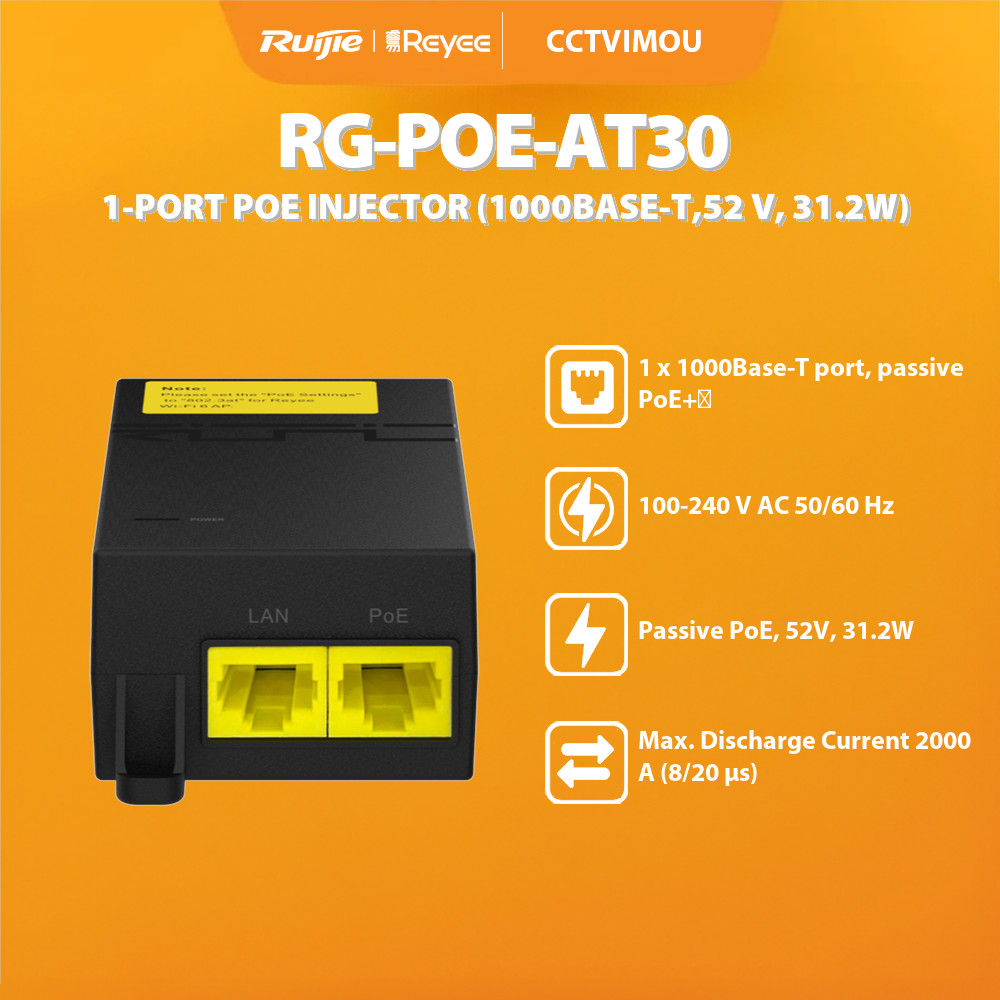 Jual RUIJIE REYEE RG-POE-AT30 1-PORT POE INJECTOR (1000BASE-T,52 V, 31 ...