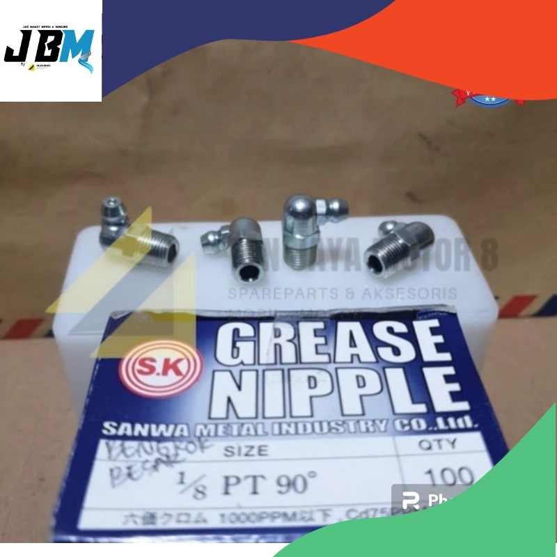 Jual GREASE NIPPLE/NEPEL STEMPET 1/8 BENGKOK 90° DRAT 10 MM MERK SK ...