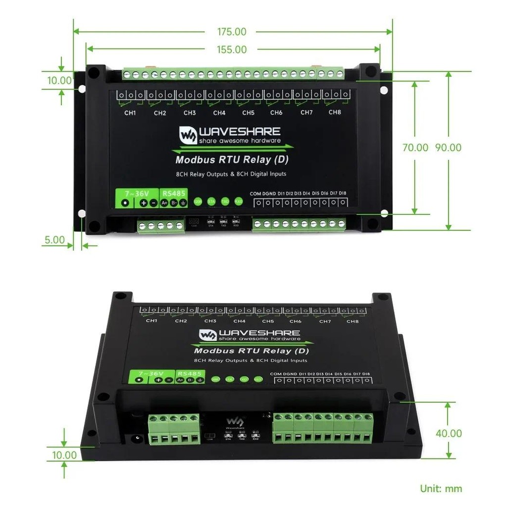Jual Industrial Modbus RTU 8-ch Relay Module (D) With Digital Input and ...