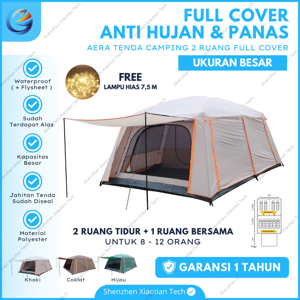 Jual Tenda Camping 2 Ruang Full Cover 8-12 Orang Waterproof | Tenda ...
