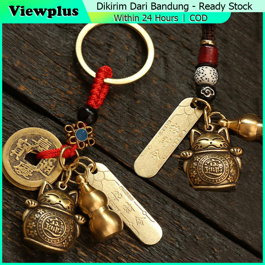 Jual Gantungan Kunci kuningan chinese Kucing koin hoki Feng Shui Lucky ...