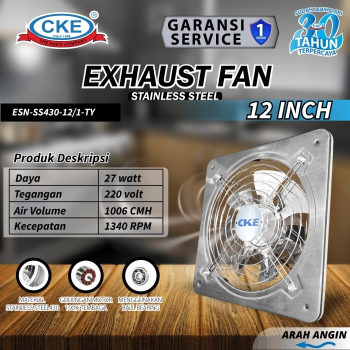 Jual Exhaust Fan Dinding Stainless Steel 12 Inch Kipas Hexos Hisap ...