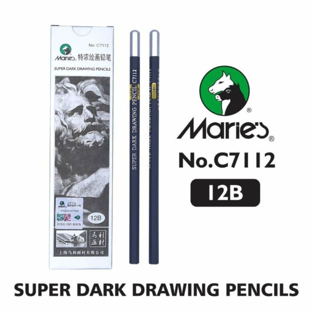 Jual Pensil Gambar Maries Super Dark C7112-12B Drawing Pencils Super Dark Pencil Art Pensil ...