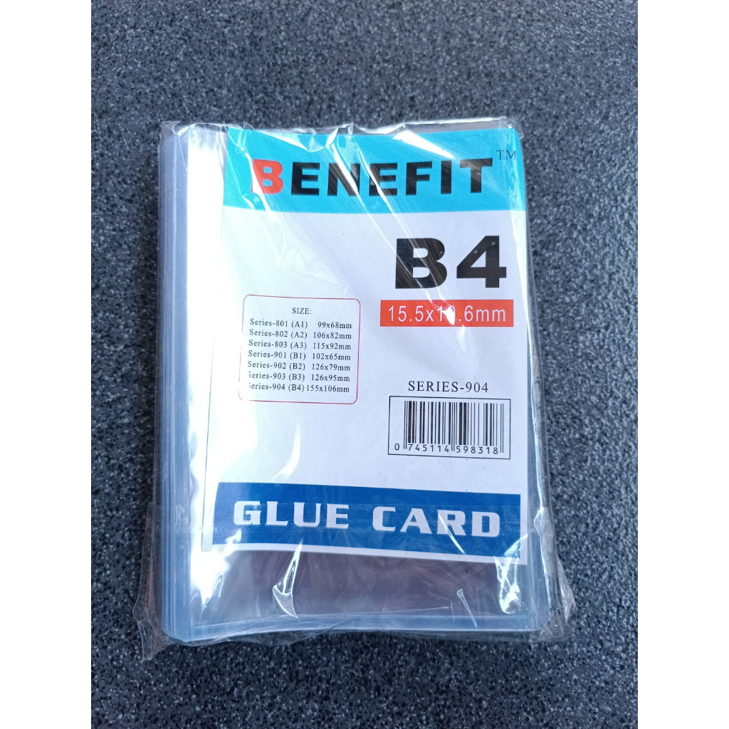 Jual GLUE CARD PLASTIK KANTONG KARTU NAMA UKURAN B4 MEREK BENEFIT 1 PAK ISI 20 PCS | Shopee ...