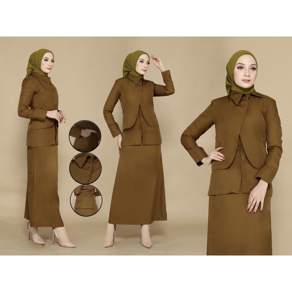 Jual seragam Dinas Wanita Khaki Tua Set Rok A Blazer Pemda Tua Stelan Rok A Seragam PNS Pemda ...