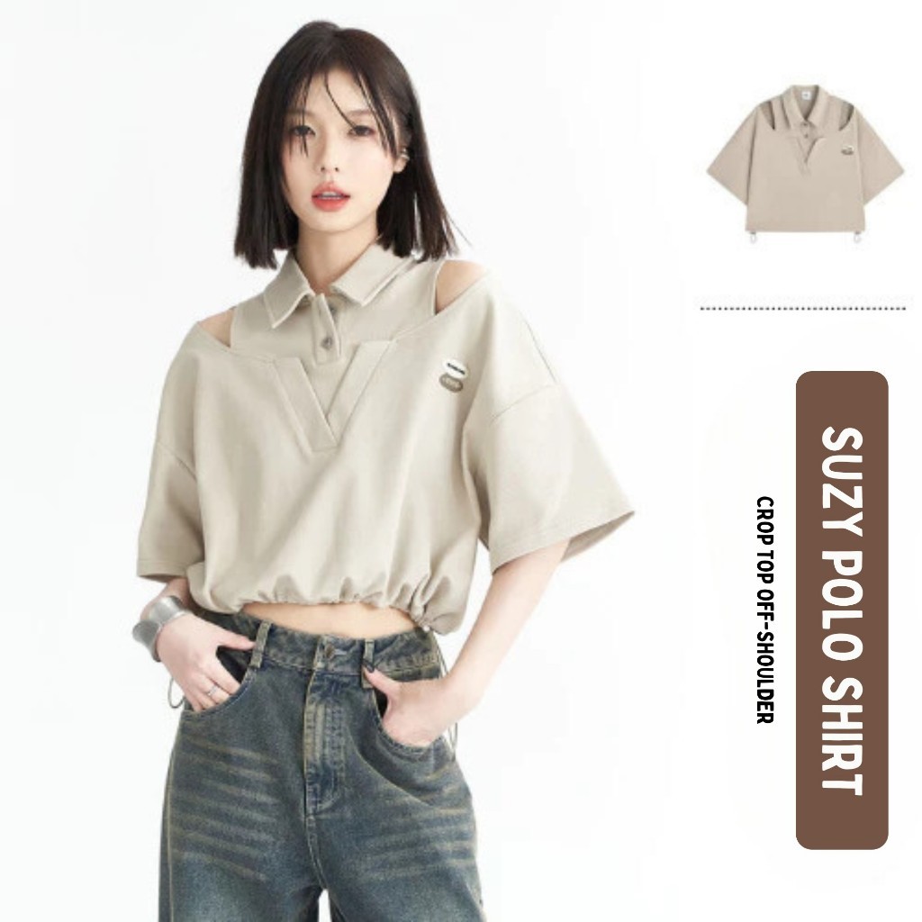 Jual Suzy Polo Shirt - Kemeja Polo Wanita Oversize Crop Top Off ...