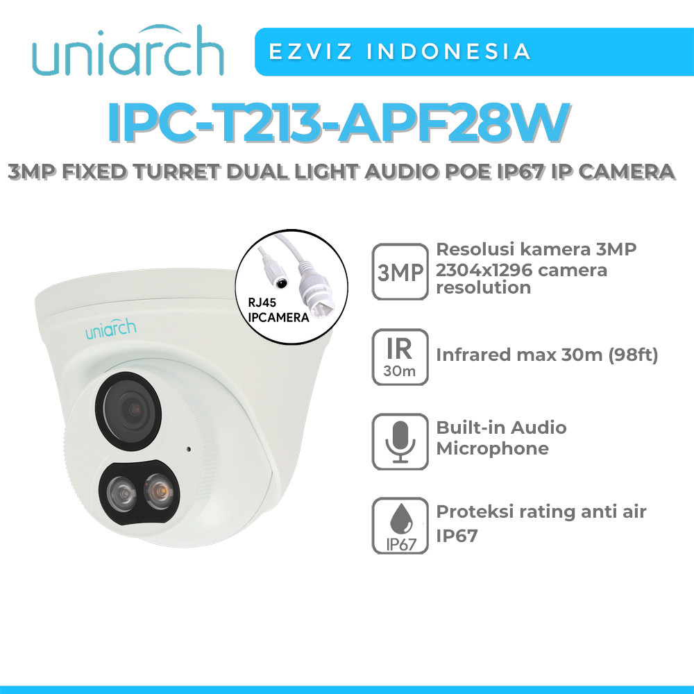 Jual UNIARCH IPC-T213-APF28W 3MP FIXED TURRET DUAL LIGHT AUDIO POE IP67 IP CAMERA | Shopee Indonesia