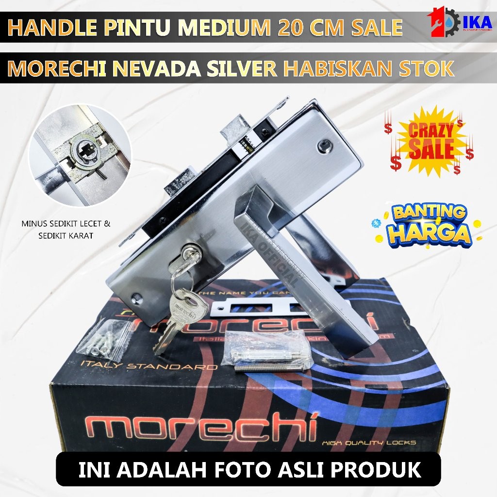Jual CRAZY SALE Kunci Pintu medium Morechi NEVADA SILVER Asli Handle Tanggung 20cm Morechi Kunci ...