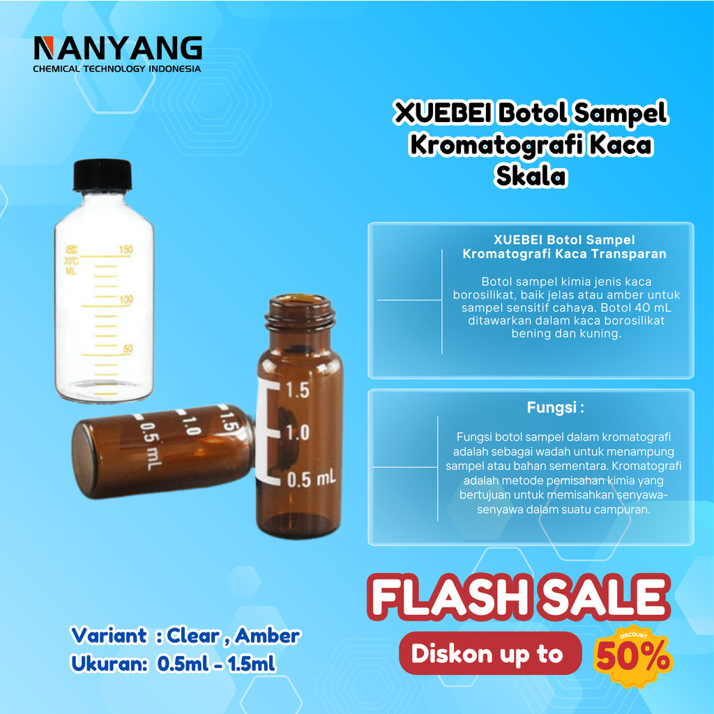 Jual BOTOL SAMPEL KROMATOGRAFI DENGAN SKALA - KACA ( AMBER ) 1.5 ml / 2 ...