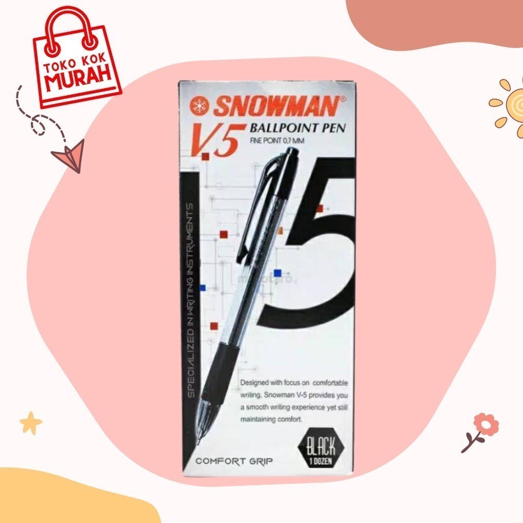 Jual BALLPOINT SNOWMAN V5 HITAM/BIRU/MERAH PER PACK | Shopee Indonesia