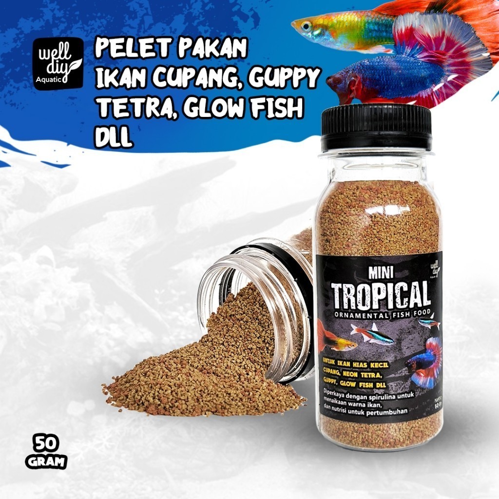 Jual Pelet Pakan Ikan Kecil Cupang Tetra Glouw Fish MINI TROPICAL Guppy ...