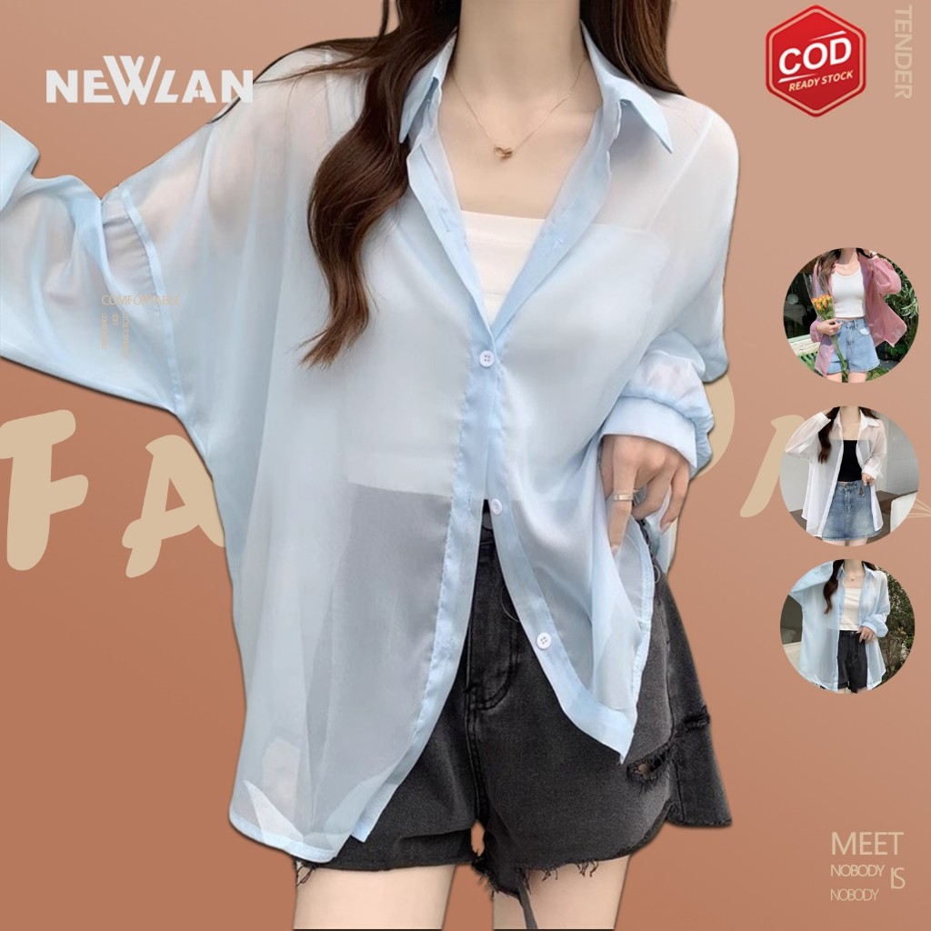 Jual Newlan CS026 Kemeja Transparan korean style / Kemeja Oversized ...
