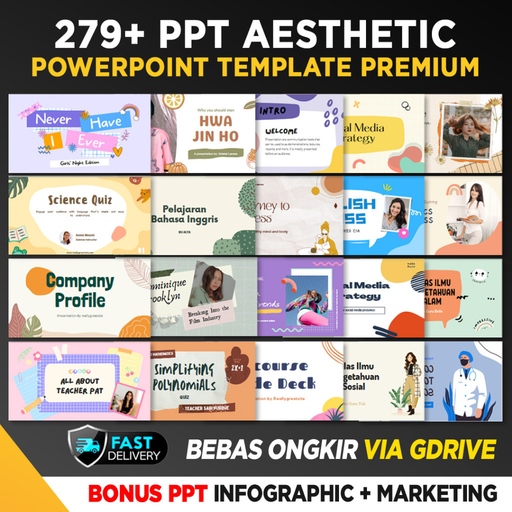 Jual Lifetime 300+ Aesthetic Template Powerpoint PPT Presentasi Estetik ...