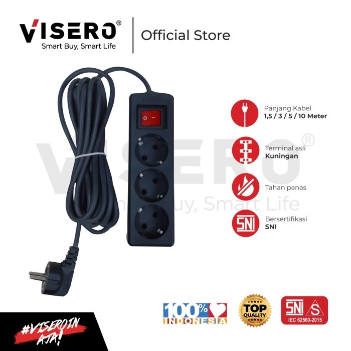 Jual Stop Kontak Arde 3 Lubang 1,5M, 3M, 5M, 10 Meter Kabel Colokan ...