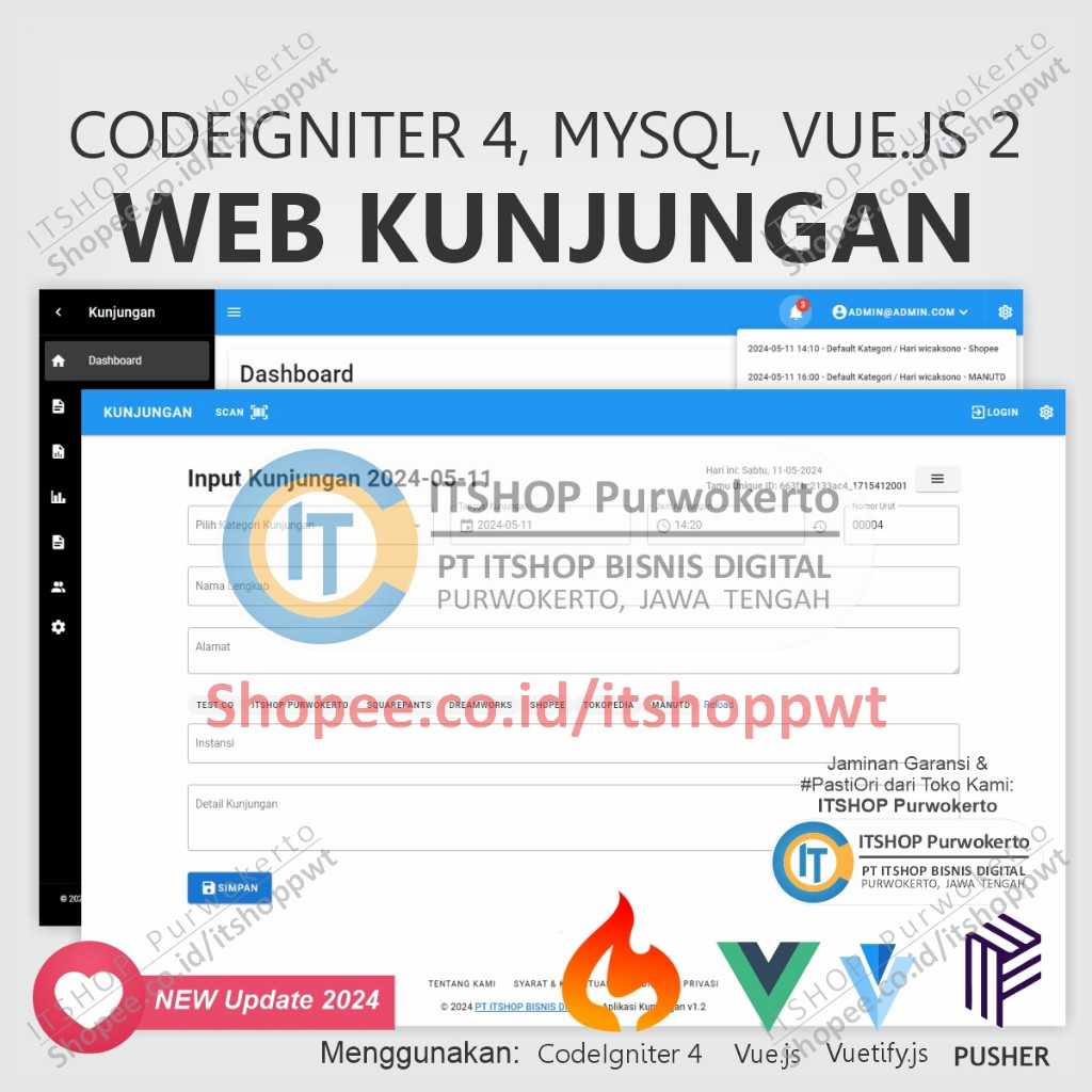 Jual Source Code Aplikasi Web Input Kunjungan menggunakan Codeigniter 4 | Shopee Indonesia