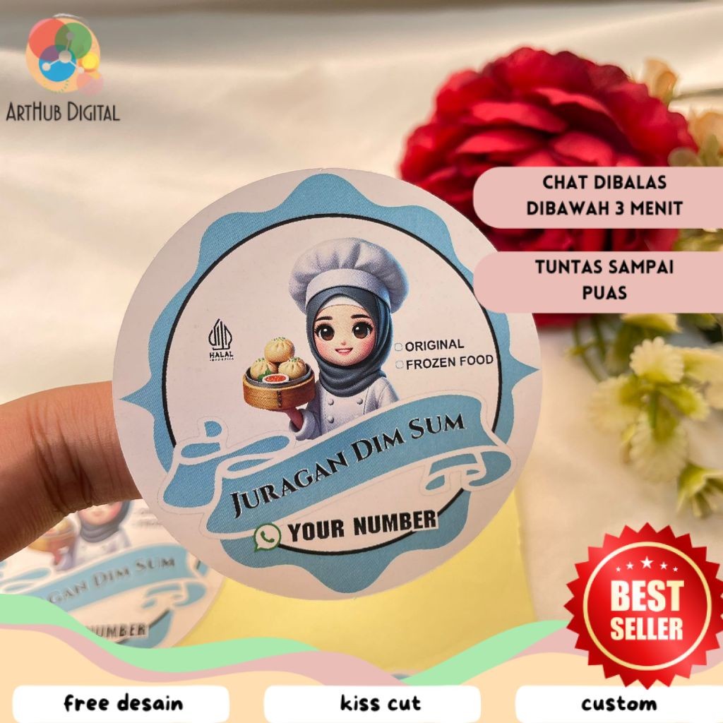 Jual AHD 9-15 Sticker Label Makanan Dimsum Stiker Free Desain Bulat ...