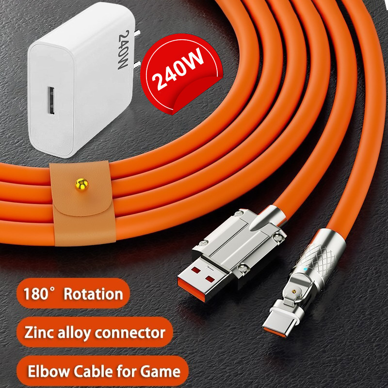 Jual Rotatable 3-in-1 data cable 1M/white charger 240W/Type C Micro USB ...