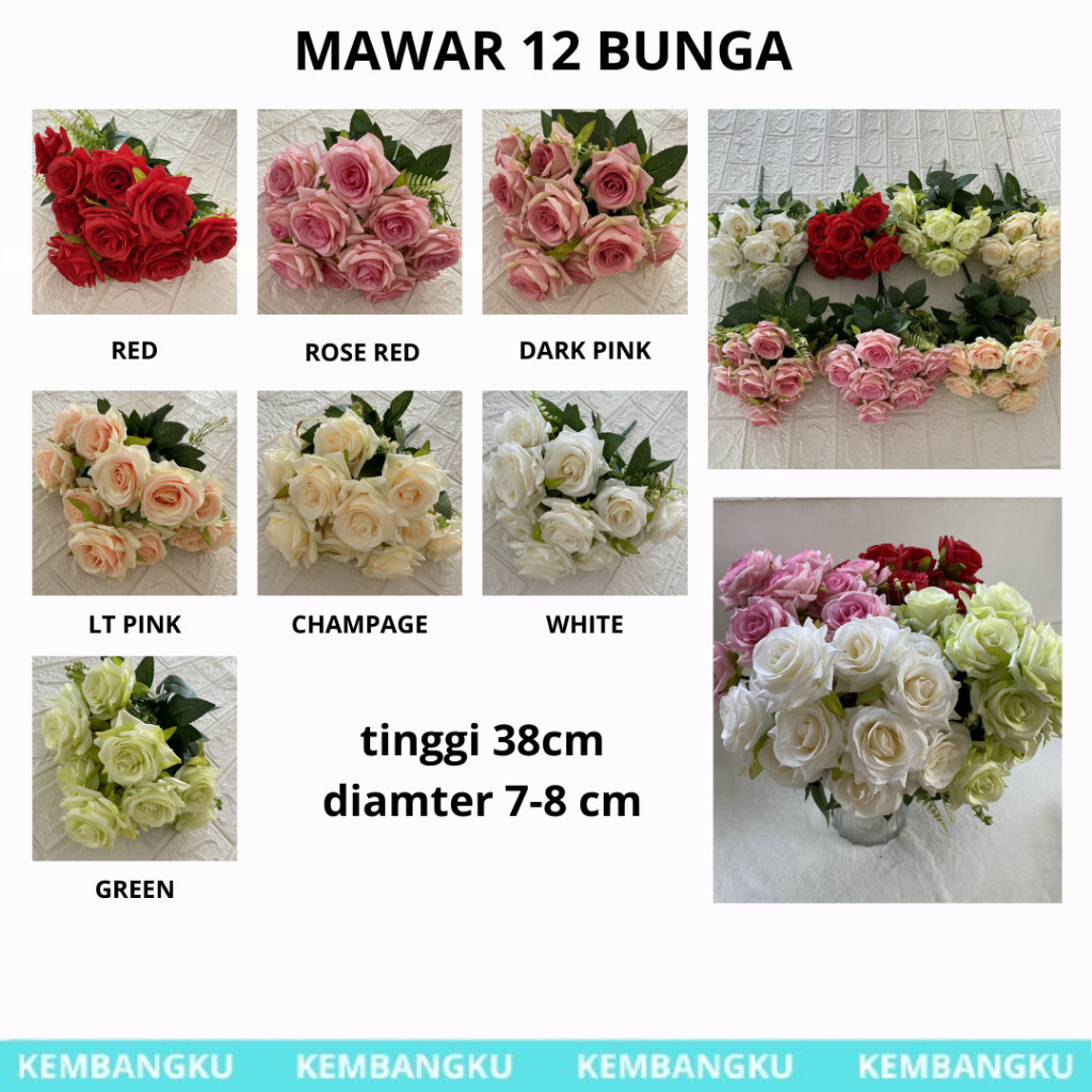 Jual Bunga mawar 12 bunga high end artificial import (lancip) | Shopee ...