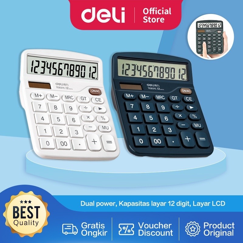 Jual Deli Desktop Calculator / Kalkulator Meja 12 Digit Dual Power Layar LCD TE837C | Shopee ...