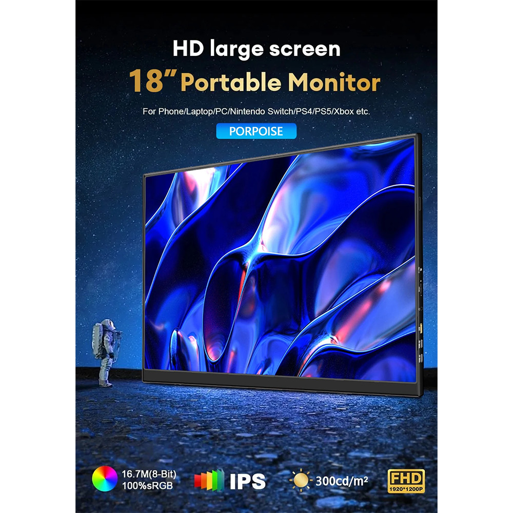 Jual PORPOISE Portable Monitor IPS 18 Inch High Color Resolution with ...