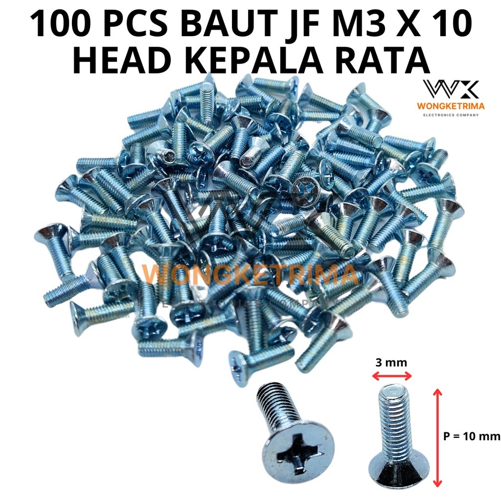 Jual BAUT JF M3 X 10 PHILIPS HEAD KEPALA RATA 100PCS PANJANG 10MM DIAMETER 3MM | Shopee Indonesia