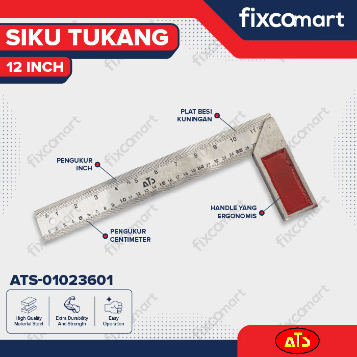 Jual ATS Siku Meter 12" Tebal Penggaris - Siku Tukang Besi Angle Square ...