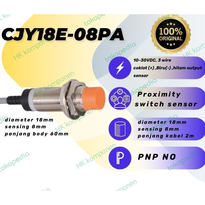 Jual FORT Sensor Proximity Deteksi Logam Besi Metal CJY18E 08PA Output PNP NO M18 Deteksi 8mm ...