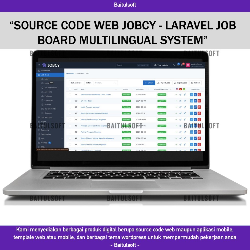 Jual SOURCE CODE APLIKASI WEB JOBCY - LARAVEL JOB BOARD MULTILINGUAL SYSTEM D19 BAITULSOFT ...