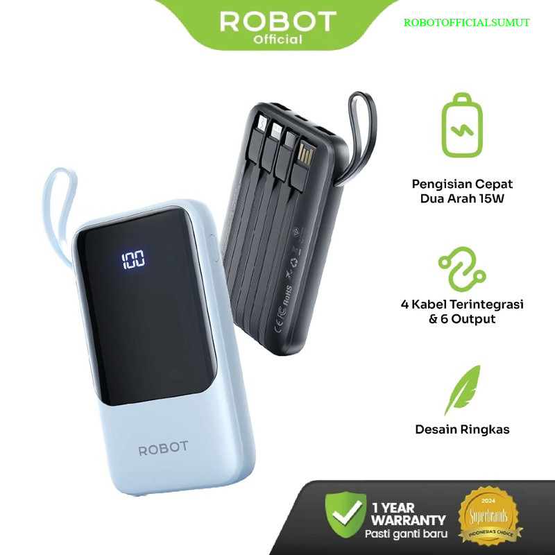 Jual ROBOT RT26 RT18 Powerbank 10000mAh 20000mAh Built-In 4 Cable 6 Output 15W Original | Shopee ...