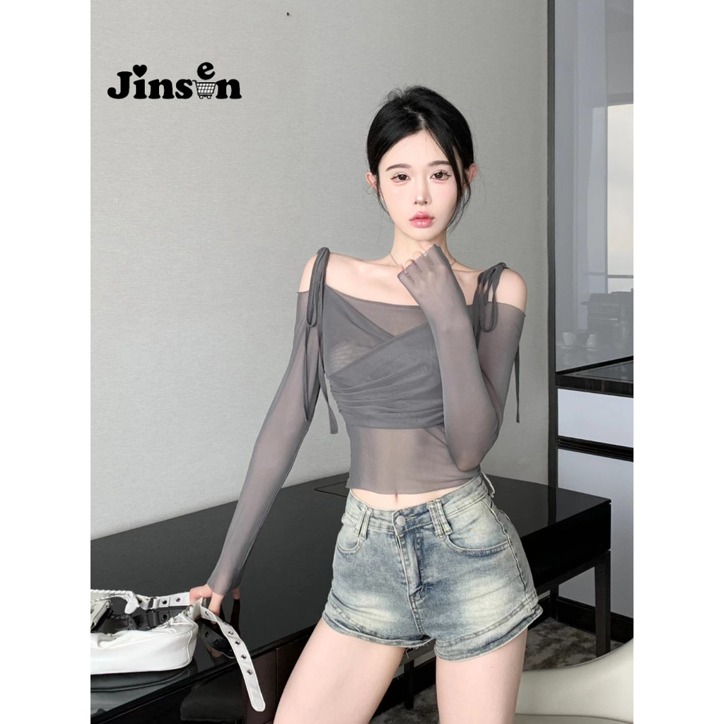 Jual [JinSen] Blus Pelindung Matahari Jaring Tipis Satu Bahu Atasan Off ...