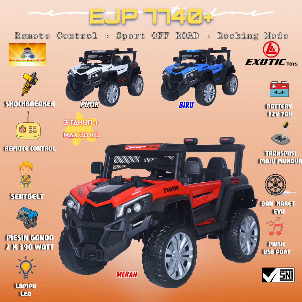 Jual Mainan Mobil Aki Anak EXOTIC EJP 7740+ Model JEEP Remote Control ...