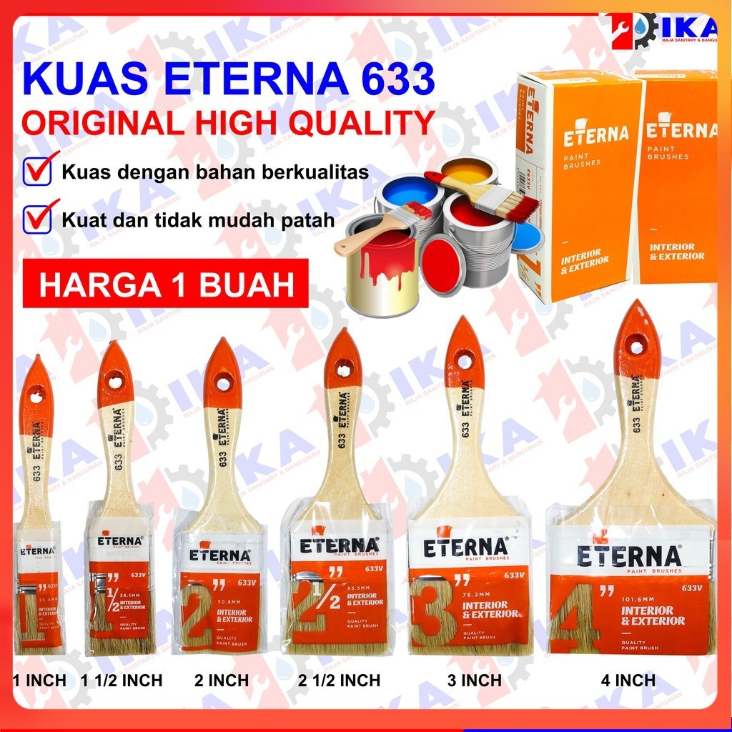 Jual KUAS CAT ETERNA 633 ORIGINAL 1" 11/2" 2" 21/2" 3" 4" / Kuas cat ...