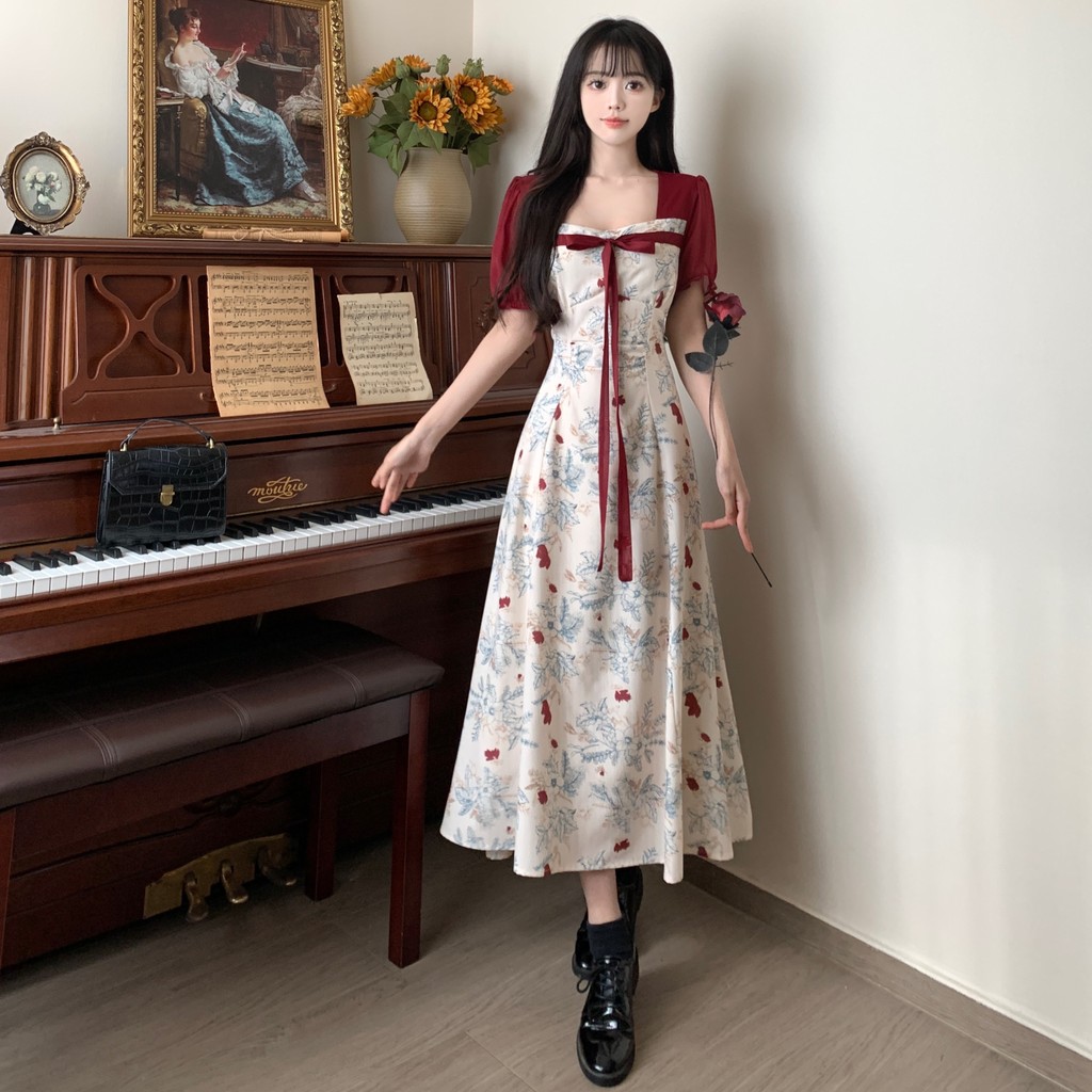 Jual Gaun Panjang Gaya Pengadilan Victoria Gaun Sifon Motif Bunga Cina ...