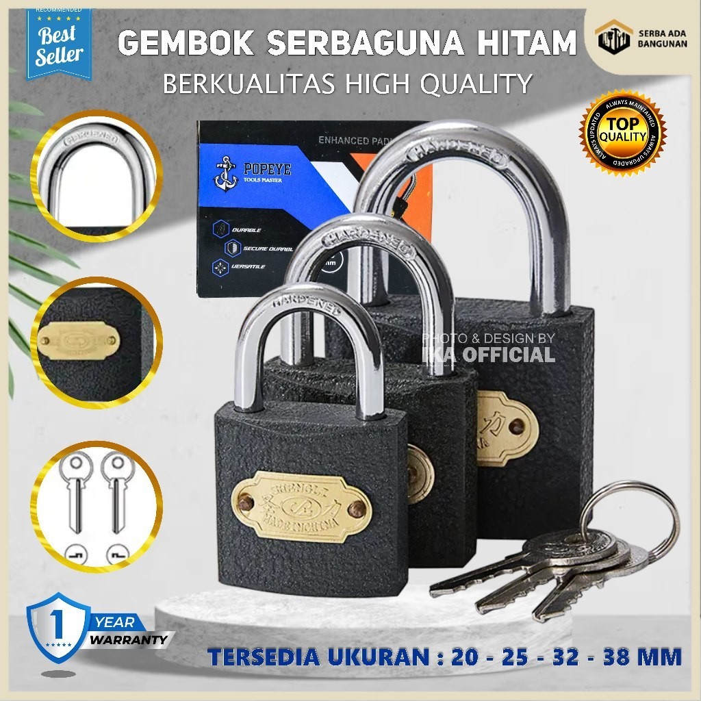 Jual SAB GEMBOK HITAM GLOBE POPEYE SUPER KUAT 20 25 30 40 mm / Gembok ...