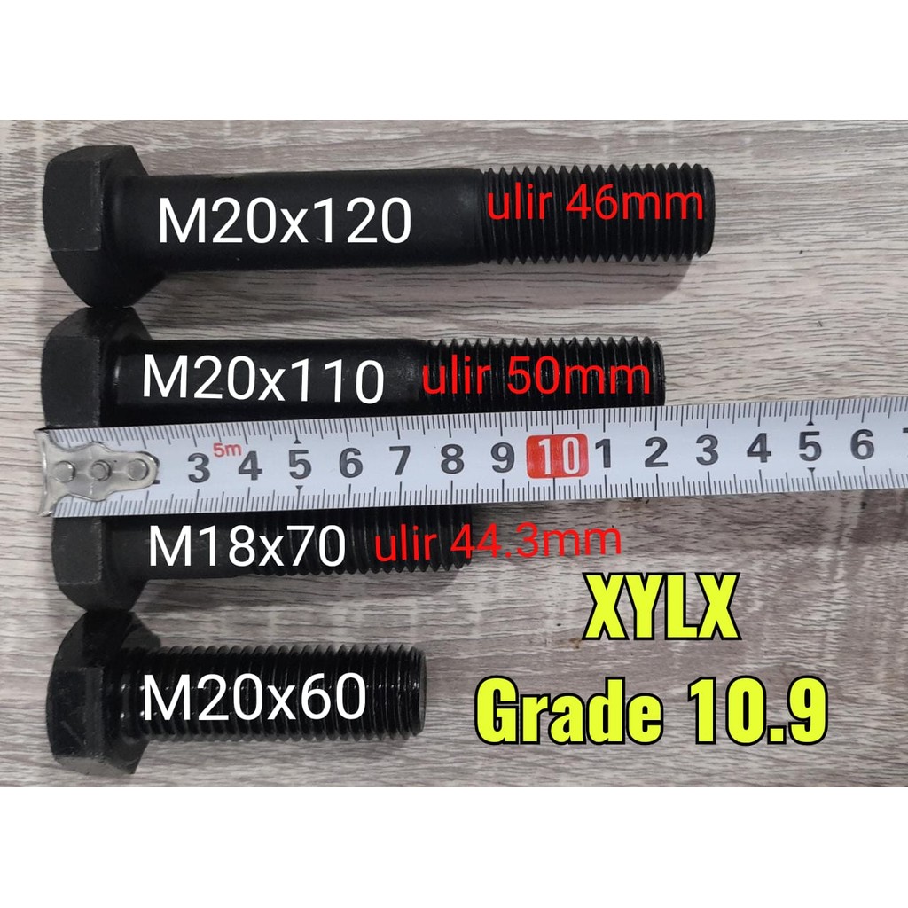 Jual Baut Baja HTB XYLX 10.9 M20×120 M20x110 M18x70 M20x60 Bolt Hex 1Pcs | Shopee Indonesia
