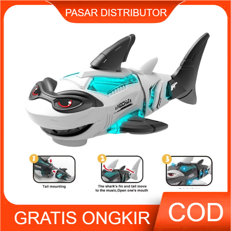 Jual Mainan Anak 272-007C SHARK MECHANICAL Mainan Robot Hiu Lampu Music ...