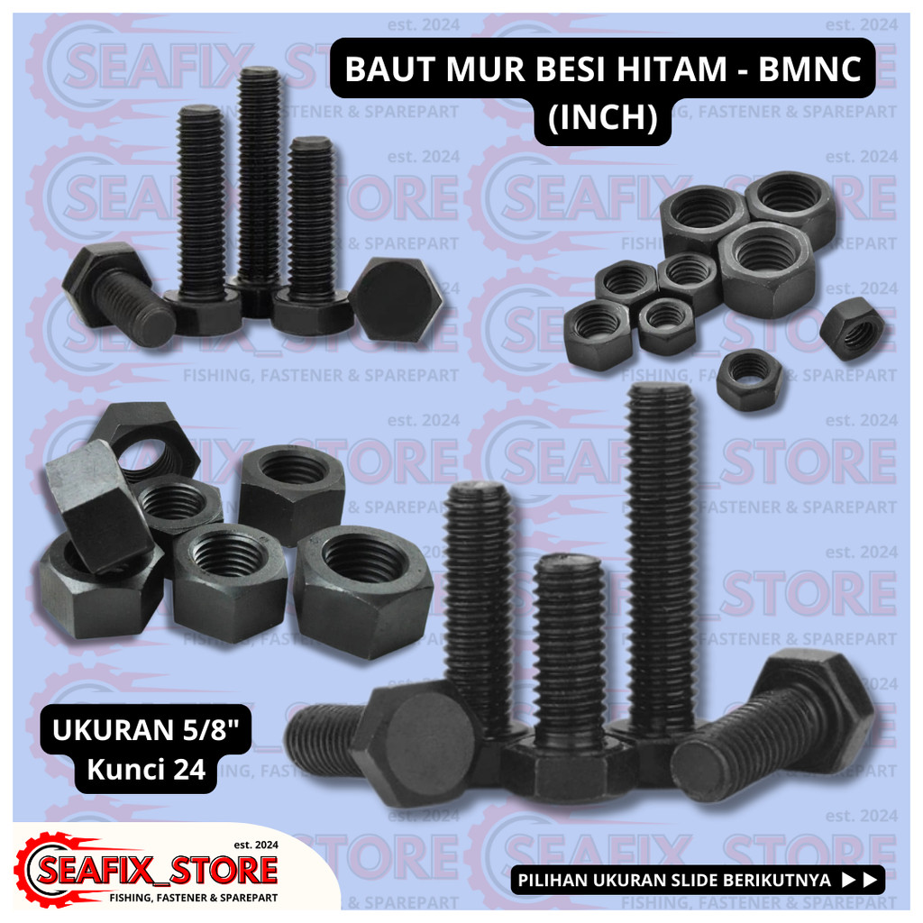 Jual BAUT MUR BESI HITAM HEX 5/8" X (PANJANG TINGGAL PILIH) - BAUT MUR ...