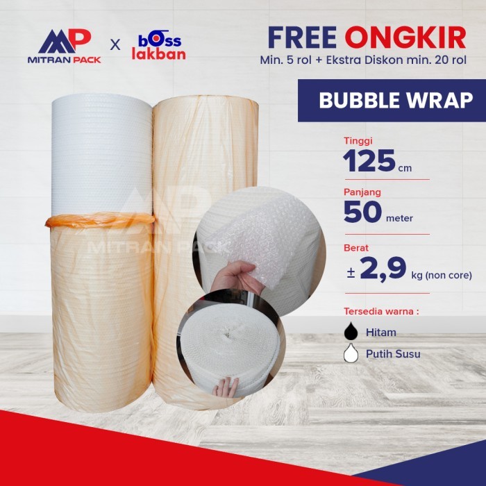 Jual Bubble Wrap Putih Susu 125 cm x 50 meter Hitam Mitran Pack ...