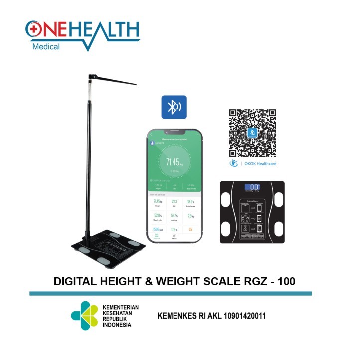 Jual Onehealth RGZ-100 Digital Height & Weight Scale Body Fat BMI with Bluetooth / Timbangan ...