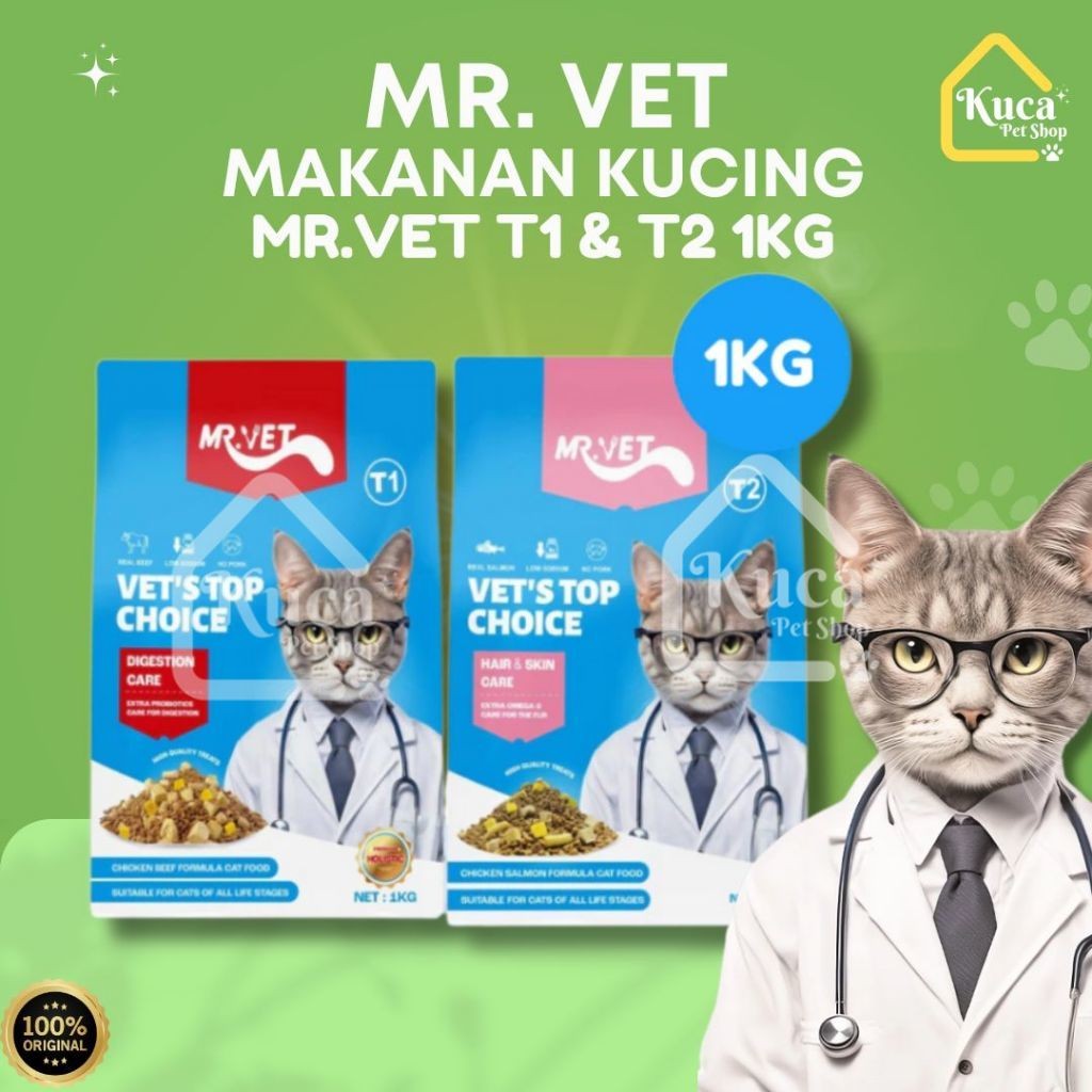 Jual Mr. Vet Makanan Kucing Kering Mr.Vet T1 dan T2 1 Kg Dry Food Cat ...
