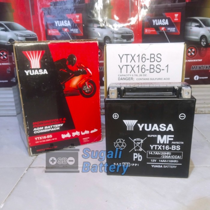 Jual Aki Motor Yuasa YTX16-BS MF 12v 14.7Ah Original Accu Kering YUASA | Shopee Indonesia