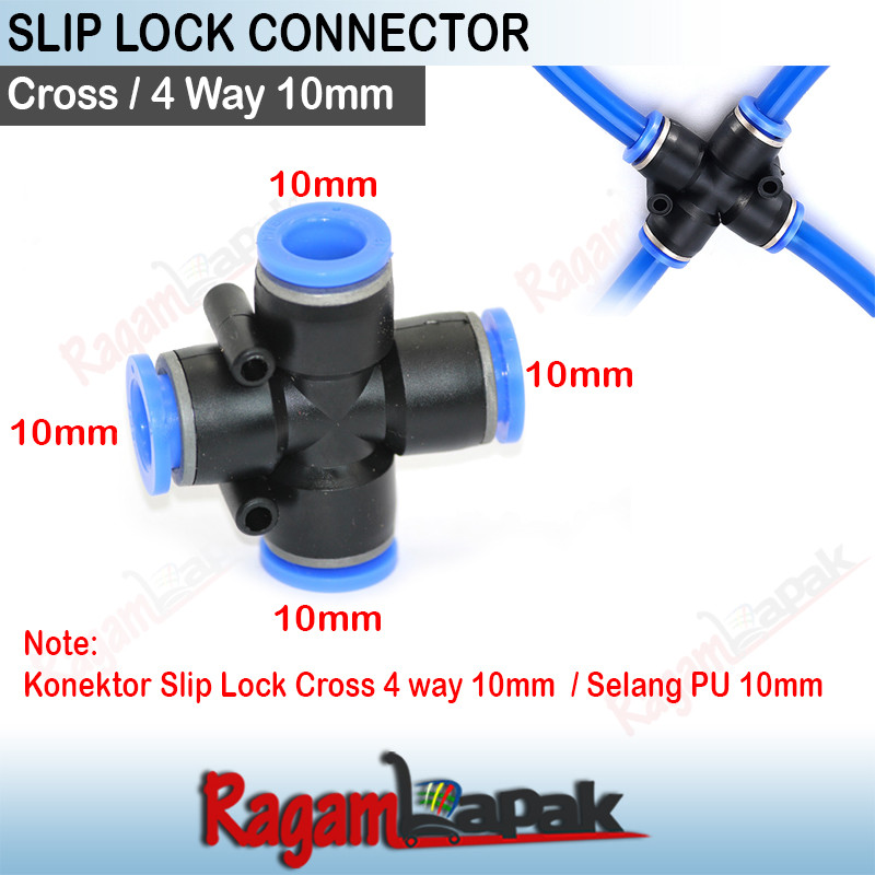 Jual Konektor Slip Lock Cross 10mm Pneumatic PU Push in Fitting 10 mm | Shopee Indonesia