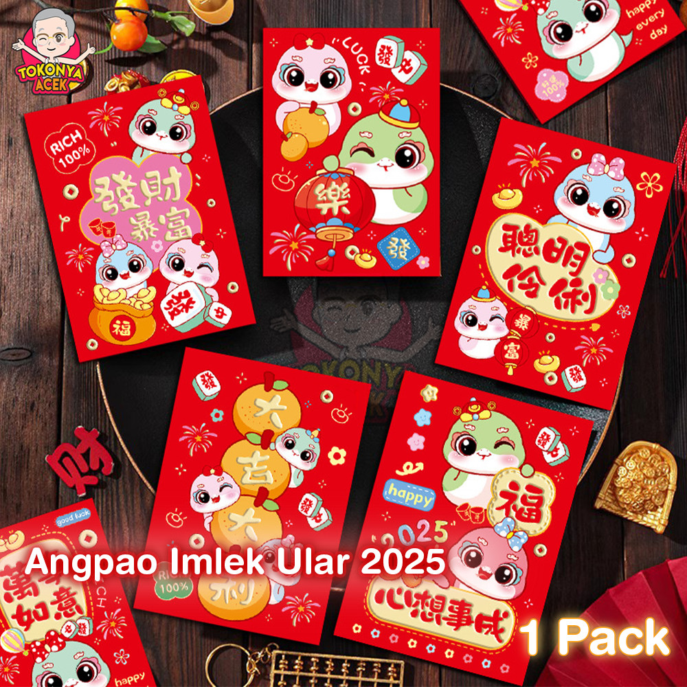 Jual ANGPAO Sedang IMLEK 2025 SHIO ULAR LUCU PENDEK ISI 6 MIX / HONG BAO AMPAO SINCIA 2025 ...