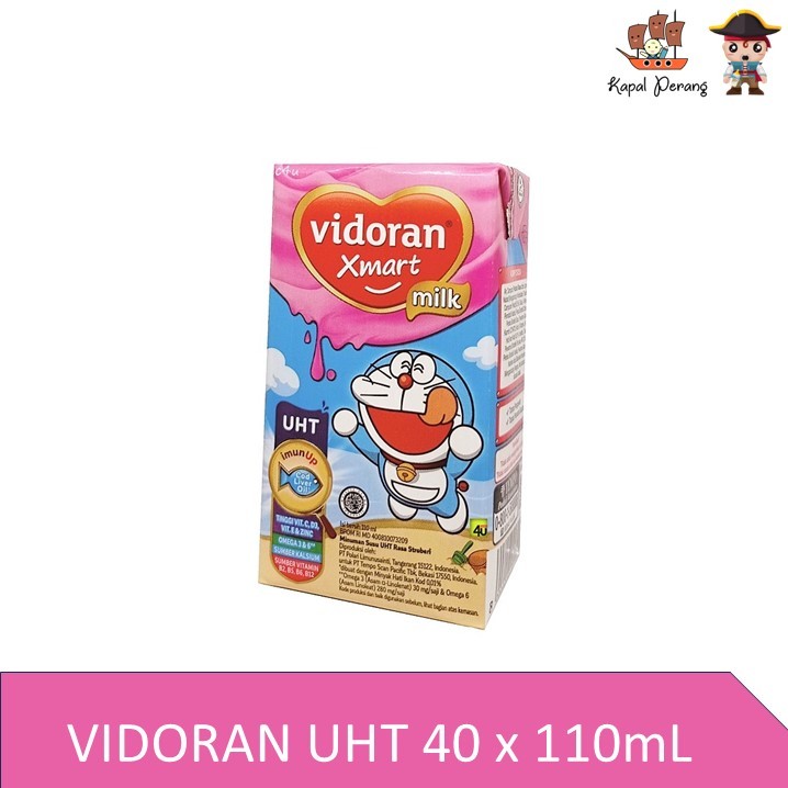 Jual Vidoran Xmart UHT Susu Cair Strawberry [40pcs / 110 ml] | Shopee ...