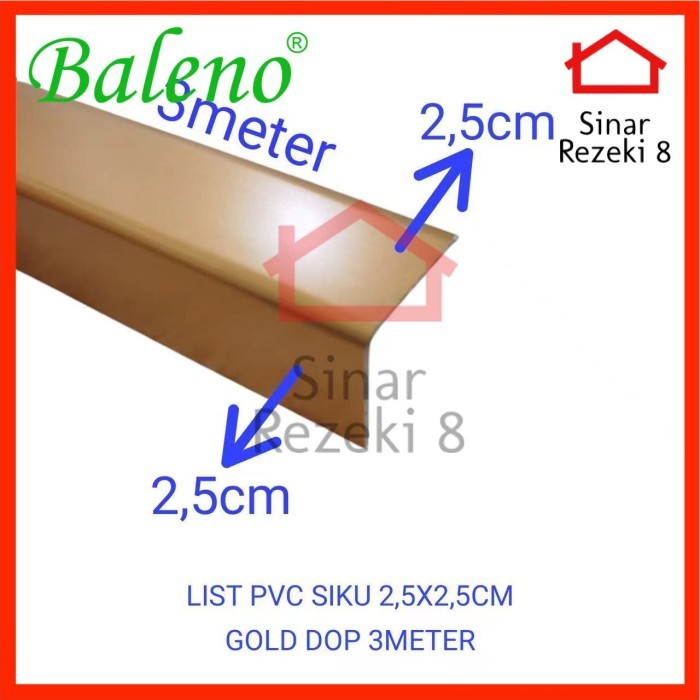 Jual List PVC Siku 2,5 x 2,5 cm Gold Doff Baleno / Plat L Emas Dof 25 x ...