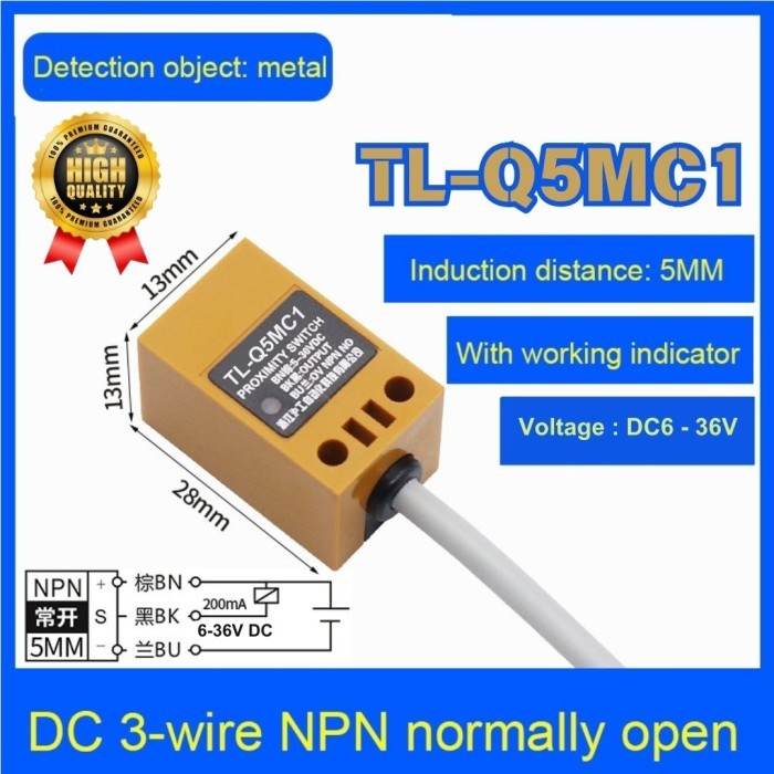 Jual SENSOR PROXIMITY TL-Q5MC1 INDUCTIVE NPN NO NORMALY OPEN 6-36VDC JARAK DETEKSI 5MM 3 WIRE DC ...